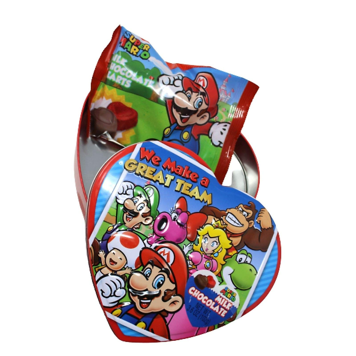 Super Mario Chocolate Heart Filled Tin, Nostalgia Collectible Gifts for Gamers, 3.6 oz