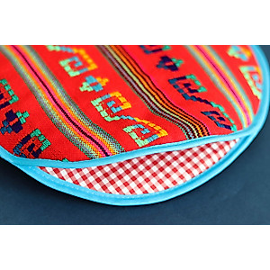 Authentic Mexican Cloth Tortilla Holder Warmer Pouch 1Pz Double Sided. Insulated Tortillera Microwave Oven Safe for Corn, Flour Taco, Burrito, Quesadilla,Bread, Roti. Tortillero Termico de Tela Red