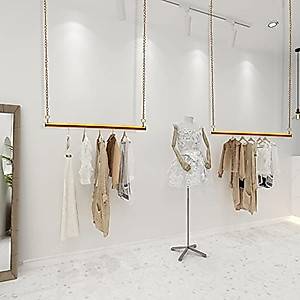 2 Pcs 24"Boutique Retail Hanging Clothing Racks Adjustable Height, Metal Garment Rack Heavy Duty Wedding Dress Display Gold Clothes Rack Ceiling Hanger Storage Shelves Commercial Creative Iron Chain