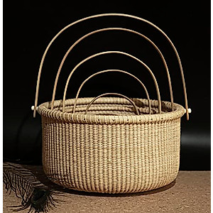 Teng Jin Open Round Nantucket Lightship Baskets with Handles Handwoven Storage Serving Baskets for Easter, Picnics, Gifts, Home Decor and More several sizes ranging from 5” 13”