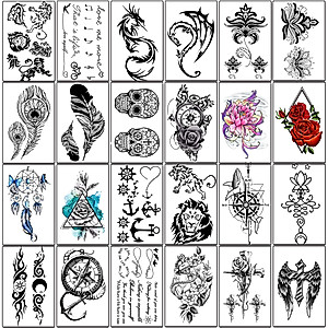 Yazhiji 36 Sheets Temporary Tattoos Stickers Include 12 Sheets Large Stickers Fake Body Arm Chest Shoulder Tattoos for Men and Women