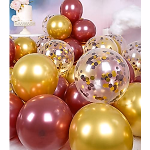 RainbowQ Metallic Shiny Burgundy and Gold Balloons 12 Inch 68PCS Gold Burgundy Confetti Balloons Latex Helium Balloon Set for Graduation Wedding Birthday Party Decorations