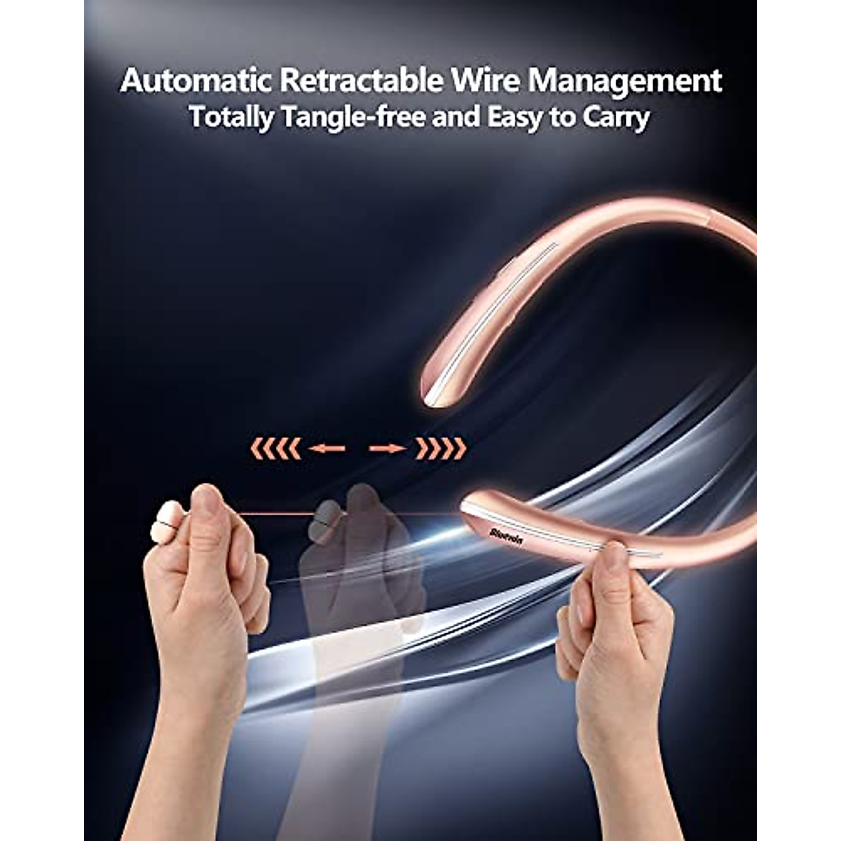 Neckband Bluetooth Headphones, Wireless Bluetooth Headphones with Retractable Earbuds, Noise Cancelling 3D Sound Surround Personal Sport Headset Call Vibrate Alert Earphones with Mic (Rose Gold)