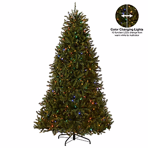 National Tree Company Pre-Lit Artificial Full Christmas Tree, Green, Dunhill Fir, Dual Color LED Lights, Includes PowerConnect and Stand, 6.5 Feet