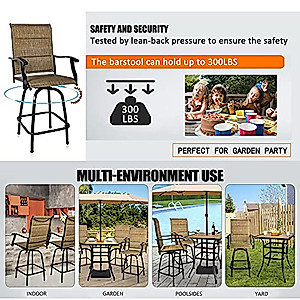Bigroof Outdoor Swivel Bar Stools Set of 4, Bar Height Patio Chairs with Backs and Arms, All-Weather Textilene Padded Patio Furniture for Outdoor Porch, Deck, Yard, Lawn & Garden (4)