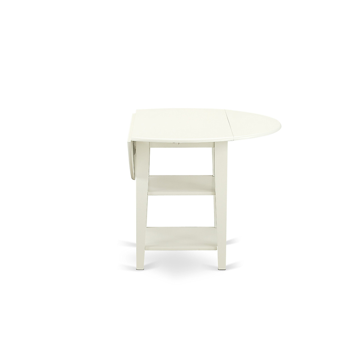 East West Furniture SUAD5-LWH-LC 5 Piece Dining Room Furniture Set Includes a Round Kitchen Table with Dropleaf & Shelves and 4 Faux Leather Upholstered Chairs, 42x42 Inch, Linen White