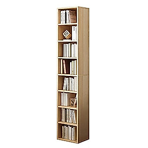 IOTXY Small Narrow Corner Bookcase - 71 Inches Tall Gap Freestanding Storage Cabinet, 8 Lattices Open Shelves Tower Rack, Cubes Bookshelf in Oak