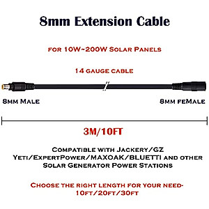 8mm Extension Cable - iGreely 10Ft 3M DC 8mm Cord Compatible with Jackery Goal Zero for Solar Generator Portable Power Station and Solar Panel 14AWG…