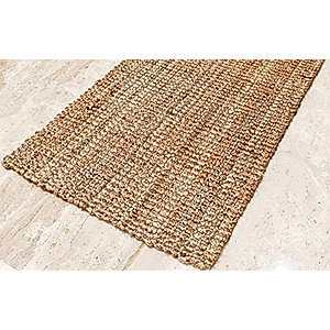 Natural Jute Boucle 2'6" x 10' Runner Doormat, Hand Woven & Reversible for Living Room Kitchen Entryway Rug, Jute Burlap Braided Rag Rug 24x36 inch, Farmhouse Rag Rug, Rustic Rug, Natural Look Rug