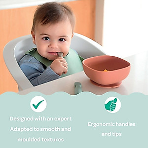 BEABA Set of 2 Silicone Pre-Spoons, For Babies 4-8 Months, Ultra-Soft Silicone Spoons to Help with Self Feeding, Designed with Specialist, Baby Utensils, Sage/Grey