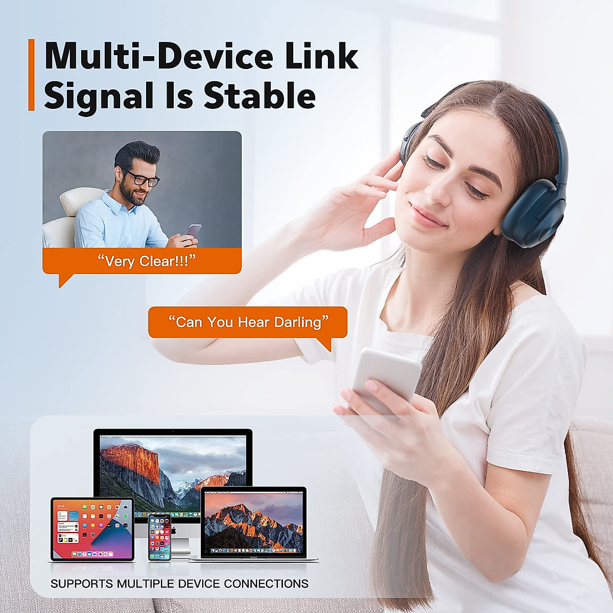 Active Noise Cancelling Headphones,Wireless Noise Cancelling Headphone, Microphone 40 Hours Playtime Wireless Bluetooth Headphones 3D Low Bass Tone Fast Charge for Cellphone/Work/Gym/Travel (Blue)