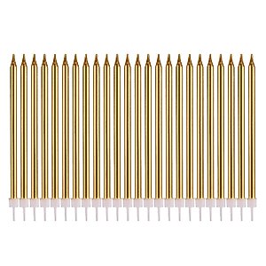 Long Thin Gold Birthday Candles for Cake Cupcake Candle for Birthday Party Wedding Decorations, Jumochi (24 Count, Gold)