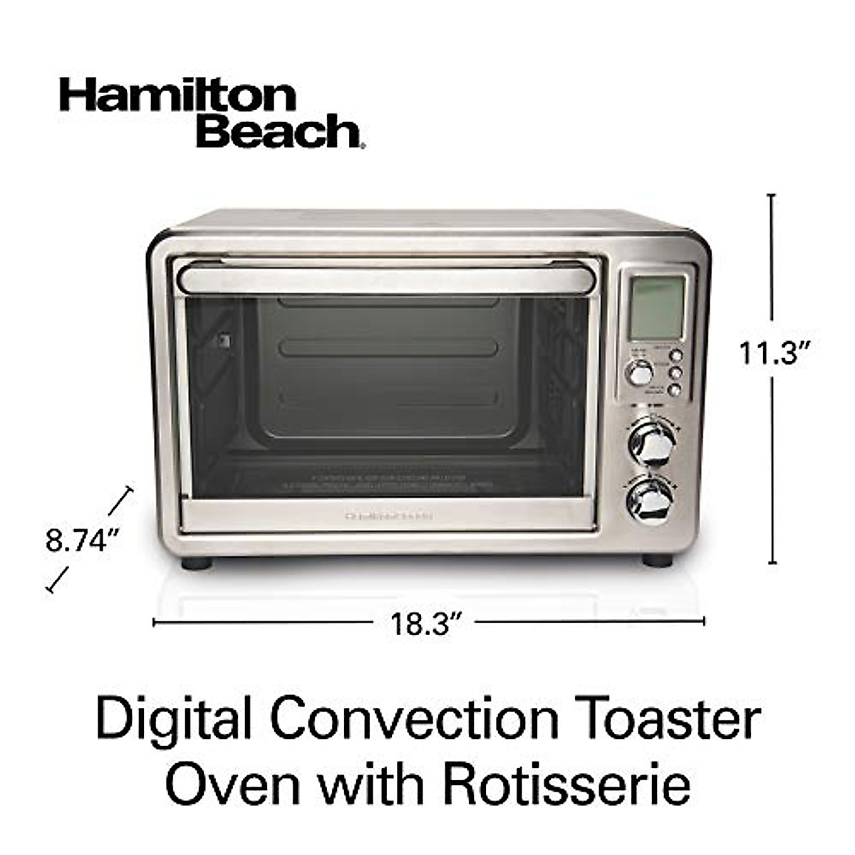 Hamilton Beach 31190C Digital Display Countertop Convection Toaster Oven with Rotisserie, Large 6-Slice, Stainless Steel
