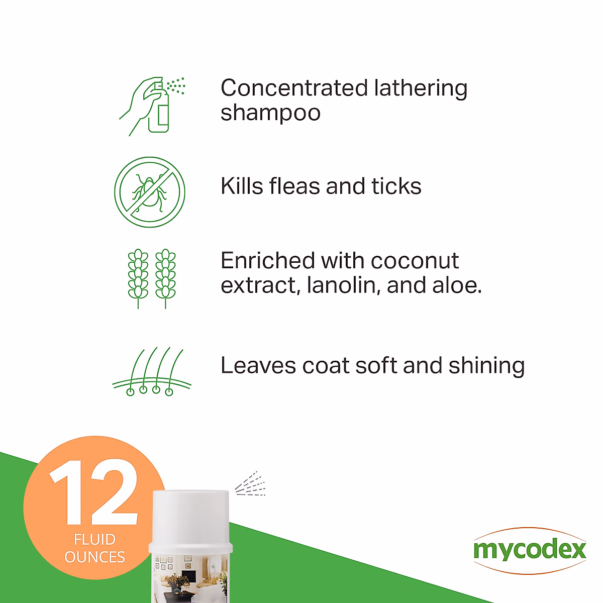 PRN Pharmacal Mycodex Flea and Tick Shampoo P3 - Sensitive Skin Shampoo for Dogs & Cats - with Oatmeal, Lanolin, & Aloe - Removes Dandruff, Dirt, & Scales While Killing Fleas, Ticks & Lice - 12 Fl Oz
