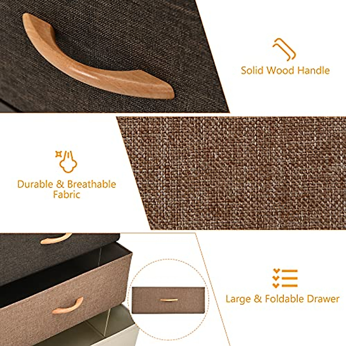 Giantex 5 Drawer Dresser Storage Tower with Fold-able Fabric Drawers, Sturdy Steel Frame & Wooden Top Vertical Organizer Unit for Closets, Bedroom Utility Dresser Chest (23 x 11.5 x 39 inch)