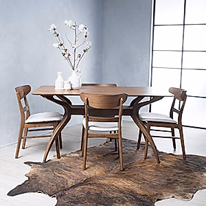 Christopher Knight Home Idalia Curved Leg Rectangular Dining Set, 5-Pcs Set, Natural Walnut / Light Beige