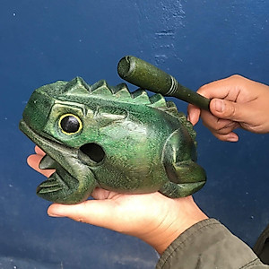 Cozinest Large 7" Wood Frog Guiro Rasp Percussion Instrument Tone Block Frog Animal Shaped Figurine Wooden Handcraft Musical Lucky Frog Home Office Decoration (Green)