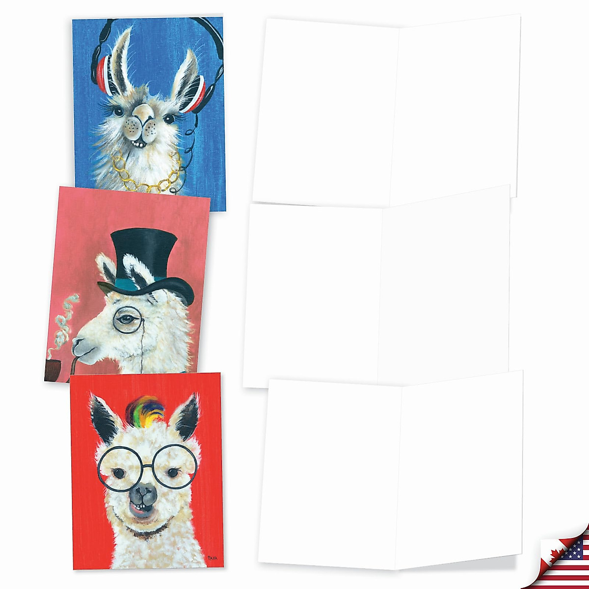 The Best Card Company Assorted Blank Greeting Card Box Set - Incl. 20 Cards + Envelopes - 10 Unique Designs - Perfect for Thank Yous, Invitations, More - Personality Llamas AM7036OCB-B2x10-NB