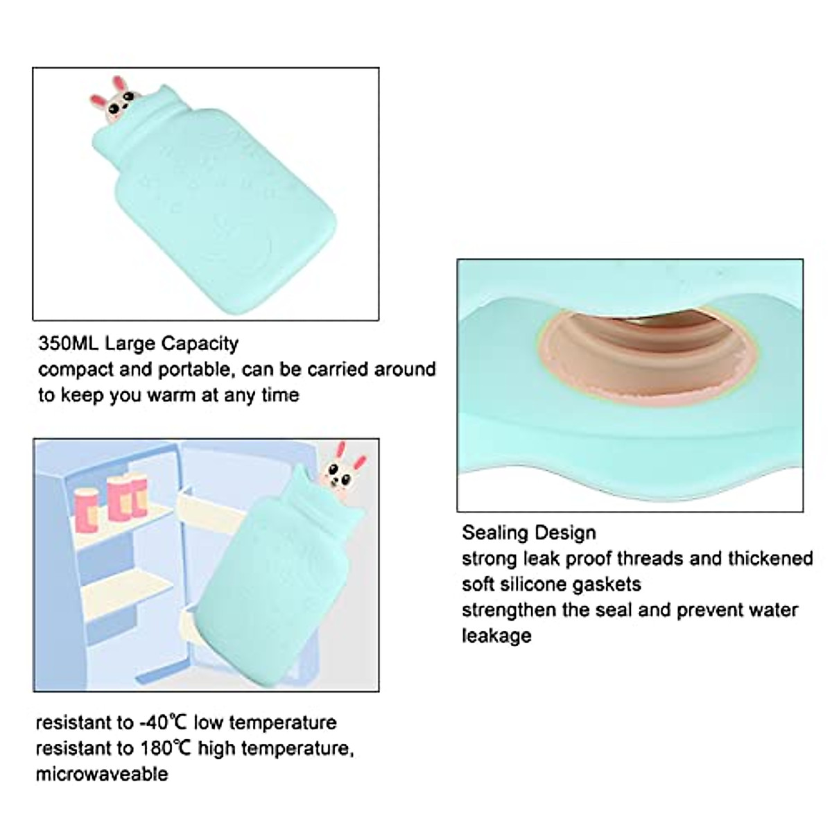 Silicone Hot Water Bottle, Beautiful Microwave Heating, Explosionproof, High Temperature Resistant, Hot Compress Hot Water Bottle (Blue)