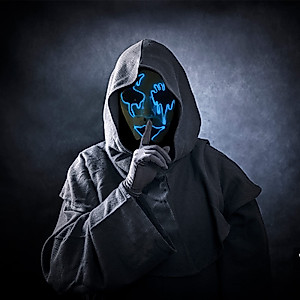 Wetufin Halloween Purge Mask Led Light Up Mask Scary Mask Glow Mask EL Wire LED Mask for Festival Party Gifts Couple Mask, Purge Mask for Kids Man Woman Adult, Blue