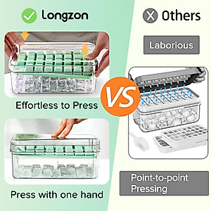 longzon Mini Ice Cube Tray with Lid and Bin, 60 pcs Ice Cube Trays for Freezer, Ice Cube Mold, Ice Molds Spill-Resistant Removable Lid & Ice Scoop, Ice Cube Tray Mold for Whiskey Cocktail, Tea, Coffee