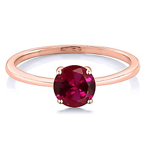Gem Stone King 10K Rose Gold Red Created Ruby Solitaire Engagement Ring For Women (1.00 Cttw, Round 6MM, Gemstone July Birthstone, Size 6)