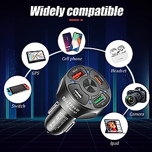 Car Charger Adapter, 4 Ports USB Fast Charger with LED Light Display, QC3.0 Adapter Mini Cigarette Lighter, 20W Charger Station Compatible with iPhone Android Samsung Galaxy and More (Black-2/1PCS)