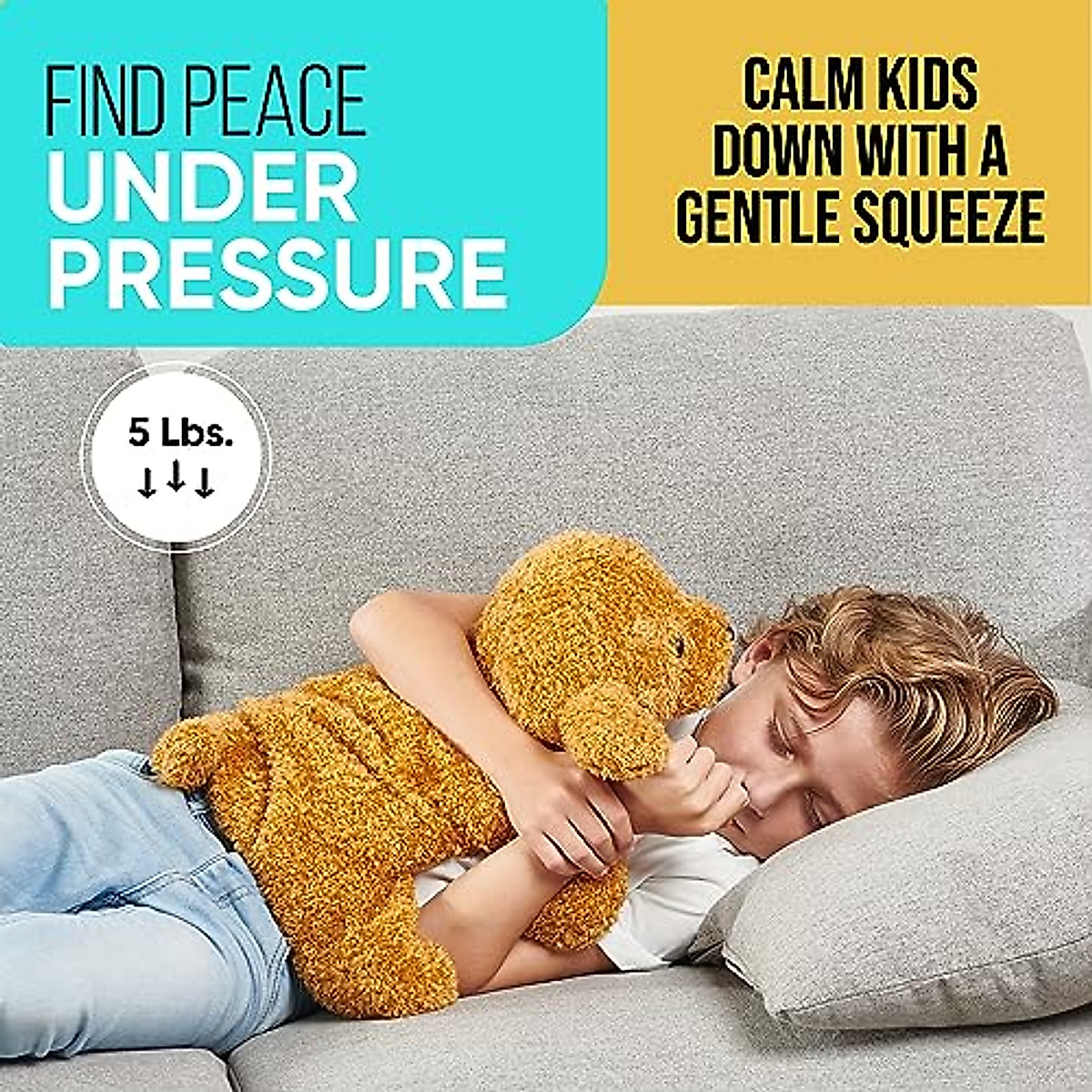 FRIENDLY CUDDLE Weighted Lap Pad for Kids 5 lbs. Sensory Weighted Stuffed Animals Lap Blanket for Kids Adults with Sensory Processing Disorder (Teddy)