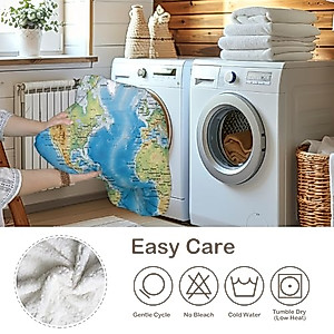 Sleepwish Map Fleece Blanket Blue Throw Blanket Soft Kids Throw Blanket Thick Plush Blanket Vivid 3D Print Map of The World Sherpa Blankets for Teens Kids Boys Girls 50x60 Inches