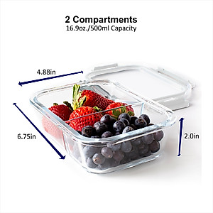 Orii 4 Pack Glass Meal Prep Containers with Lids, 2 or 3 Compartments for Food Storage, BPA-Free, Leak Proof & Airtight (Charcoal Gray Handles)