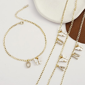 VIROMY 14K Gold Plated Dainty Butterfly Initial Ankle Bracelets Handmade Cuban Chain White Butterfly A Alphabet Letter Initial Anklets Personalized Summer Beach Jewelry Gifts for Women A