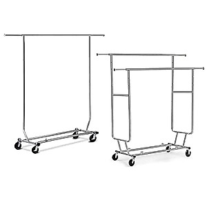 Topeakmart Rolling Clothes Rack 250 lbs Load Capacity Commercial Double Rail Garment Racks Portable Clothes Rack, Clothing Rack, Hanging Cloest Organizer, Drying Racks for Laundry, Wardrobe Cloest