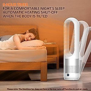 Bladeless Tower Fan, 1400W Space Heater & 40W Cooler Fan Combo with Remote, 80°Oscillation, 8 Speeds and 3 Heating Modes, 9H Timer, LED Display, Fast Safety Heat and Quiet for Bedroom, Kitchen, Office