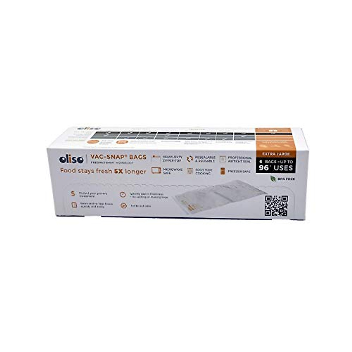 Oliso Pro VAC-SNAP Bags for Oliso Vacuum Sealers (28 Medium 1 Quart Bags, 20 Large 1 Gallon Bags, 6 Jumbo 2 Gallon Bags)