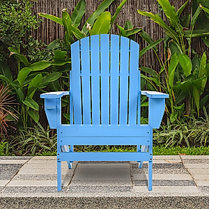 Outsunny Wooden Adirondack Chair, Outdoor Patio Lawn Chair with Cup Holder, Weather Resistant Lawn Furniture, Classic Lounge for Deck, Garden, Backyard, Fire Pit, Blue