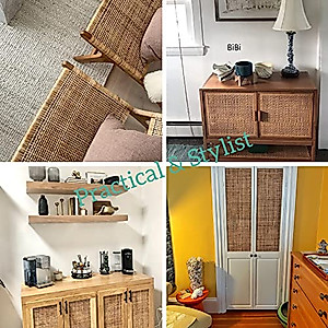 MINHKUST 14" Width Natural Brown Dark Square Rattan Cane Webbing Roll 3 Feet Length for Caning Projects, Pre-Woven Radio Mesh Cane Webbing Sheet for Furniture, Chair, Table, Ceiling (3 FEET)