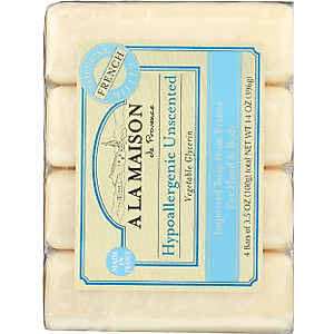 A LA MAISON - Triple French Milled Unscented Natural Moisturizing Hand Soap Bar (4 Bars of Soap, 3.5 oz) (4 Bars, 3.5 oz, Goat Milk)