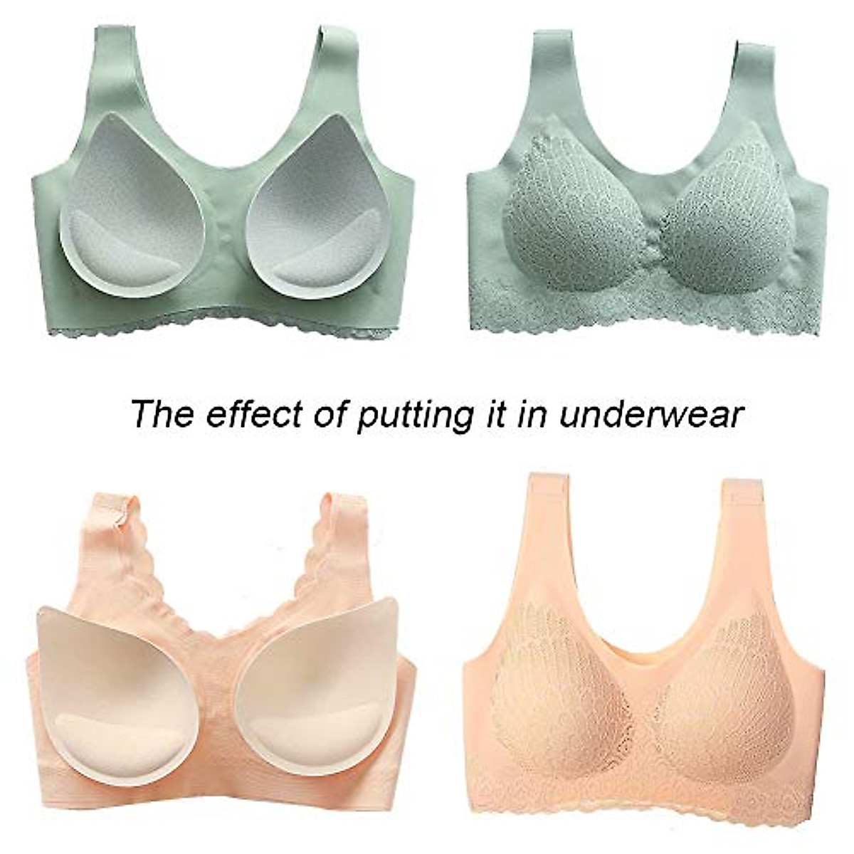 KAHIOE 1 pair teardrop shape latex breast pad Insert Women's Bra Pads Breast Enhancer Chest Push Up Cups for Swimsuits Yoga (Beige, XXL)