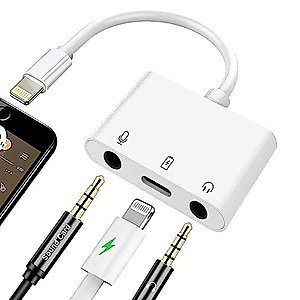 iPhone Microphone Adapter for Live-Streaming Lightning to Microphone & 3.5mm Headphone Adapter with Charging Port iPhone Audio & MIC Splitter Compatible with iPhone 14 13 12 11 SE X 8 7 Plug and Play