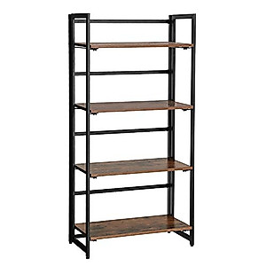 VASAGLE Industrial Bookshelf, Folding Bookcase, 4-Tier Ladder Shelf, Wood Look Accent Furniture with Metal Frame, for Home Office Sturdy and Stable ULLS88X