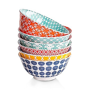 DELLING Cereal Bowls 20 oz - Colorful Bowls for Kitchen, 6 Inch Ceramic Bowl Set for Dessert, Soup, Rice, Salad, Snack - Dishwasher, Microwave, and Oven Safe - Set of 6