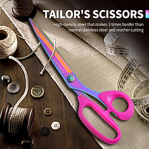 Fabric Scissors Stainless Steel Multi-Purpose Scissors with Professional Titanium Coating forfor cutting clothes Leather Sewing Home and Office, 10 in.