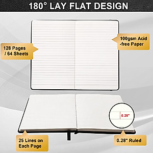 Ruled Notebook/Journal – Classic Notebook Journal for Women/Men, Faux Leather Notebooks for Work, Premium Thick Paper, Black, Hardcover, Lined (5.4 x 8.3)