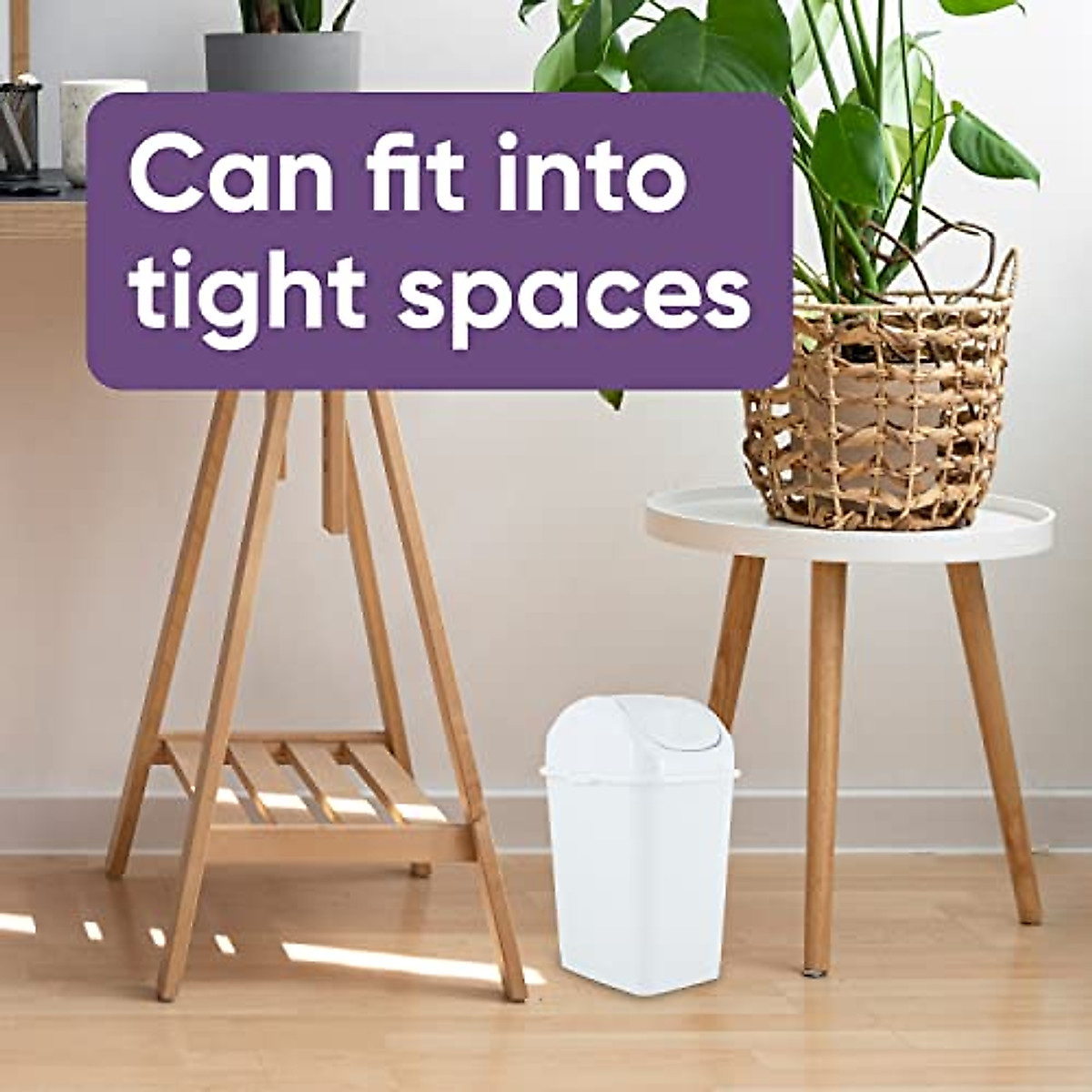 Superio 1.25 Gal Mini Plastic Trash Can with Swing Top Lid Small Waste Bin for Countertop, Desk, Vanity, Bathroom 5 Quart (White)