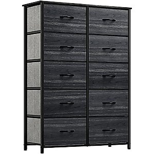 YITAHOME 10 Drawer Dresser - Fabric Storage Tower, Organizer Unit for Living Room, Hallway, Closets & Nursery - Sturdy Steel Frame, Wooden Top & Easy Pull Fabric Bins (Charcoal Black Wood Grain)