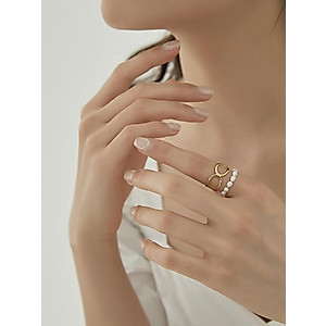 InzheG Dainty Pearl Rings for Women Freshwater Adjustable Stretch Stackable Trendy Pearl Ring Fashion Statement Holiday Gift for Teen Girls