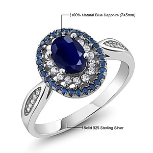 Gem Stone King 925 Sterling Silver 7X5MM Oval Gemstone Birthstone Double Halo Wedding Engagement Anniversary Promise Ring For Women | Available In Size 5, 6, 7, 8, 9