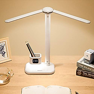 Eye-Caring Multifunctional Charging Desk Lamp LED Eye Protection Pen Holder Clock 5200mAh Touch Dimming Night Light for Study and Work Office lamp (Color : White)