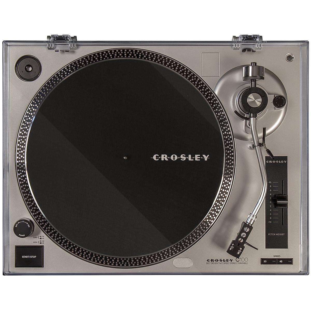 Crosley C100A-SI Belt-Drive Turntable Record Player with Adjustable Counterweight, Silver