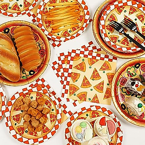 50 Guests Pizza Party Supplies Plates and Napkins Tableware Set Pizza Birthday Party Dinnerware Decorations Favors for Kids Boys Girls Birthday Baby Shower Picnics